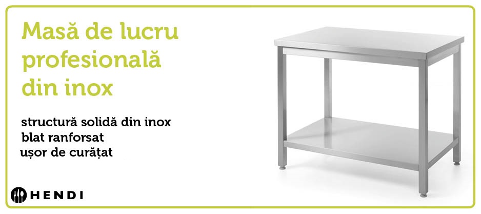 Masa de lucru Hend din inox, pentru perete, cu polita, 1200x700x850(h ...