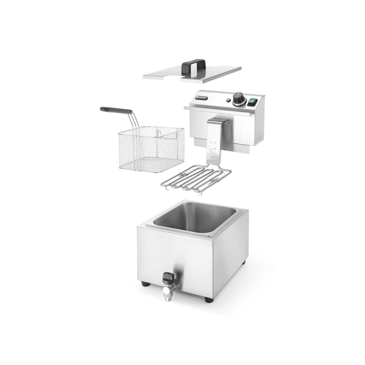 Friteuza electrica profesionala, Hendi Mastercook cu robinet scurgere ulei, Inox, 8 lt, 3500 W ...