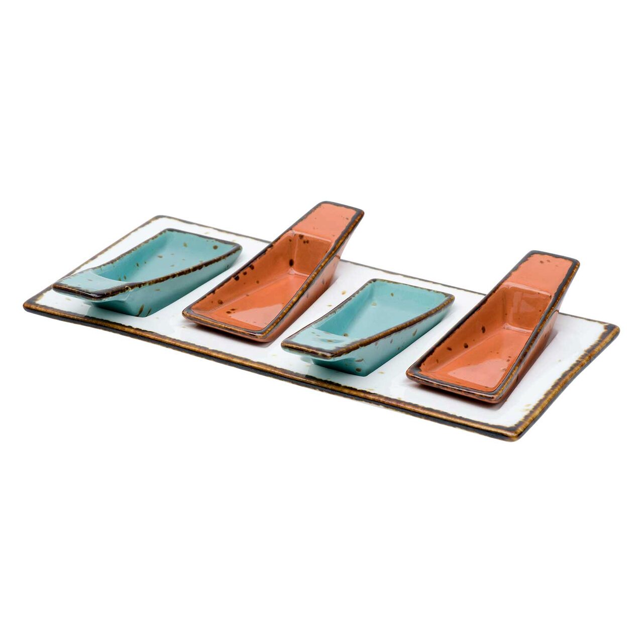 Set servire 5 piese, 4 recipiente servire si suport, portelan Cosy ...