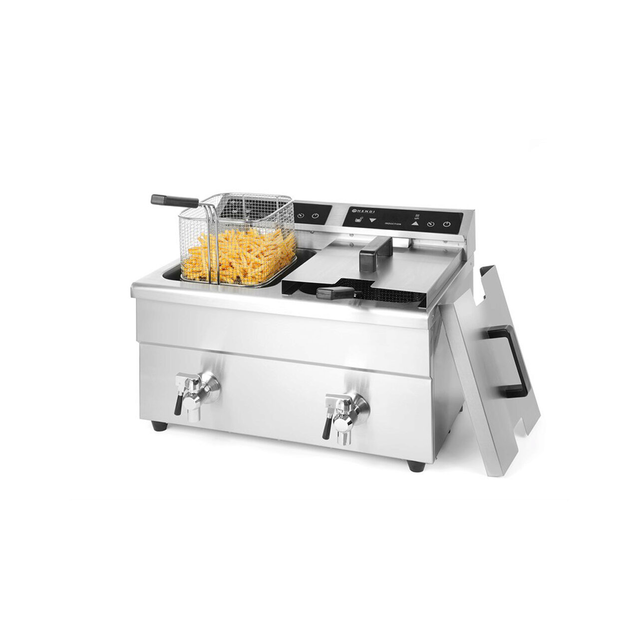 Friteuza dubla cu inductie 2x8 lt, corp inox, 2x3500W, Hendi Kitchen Line, functie boost pentru ...